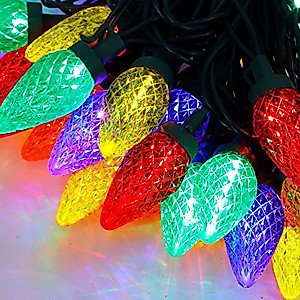C9 Christmas Lights, 50 LEDs 24.5 FT Faceted String Lights Connectable Commercial Grade Indoor Outdoor, 120V UL Certified Xmas Strawberry Tree Light Strand for Garden Patio Parties, Multicolor