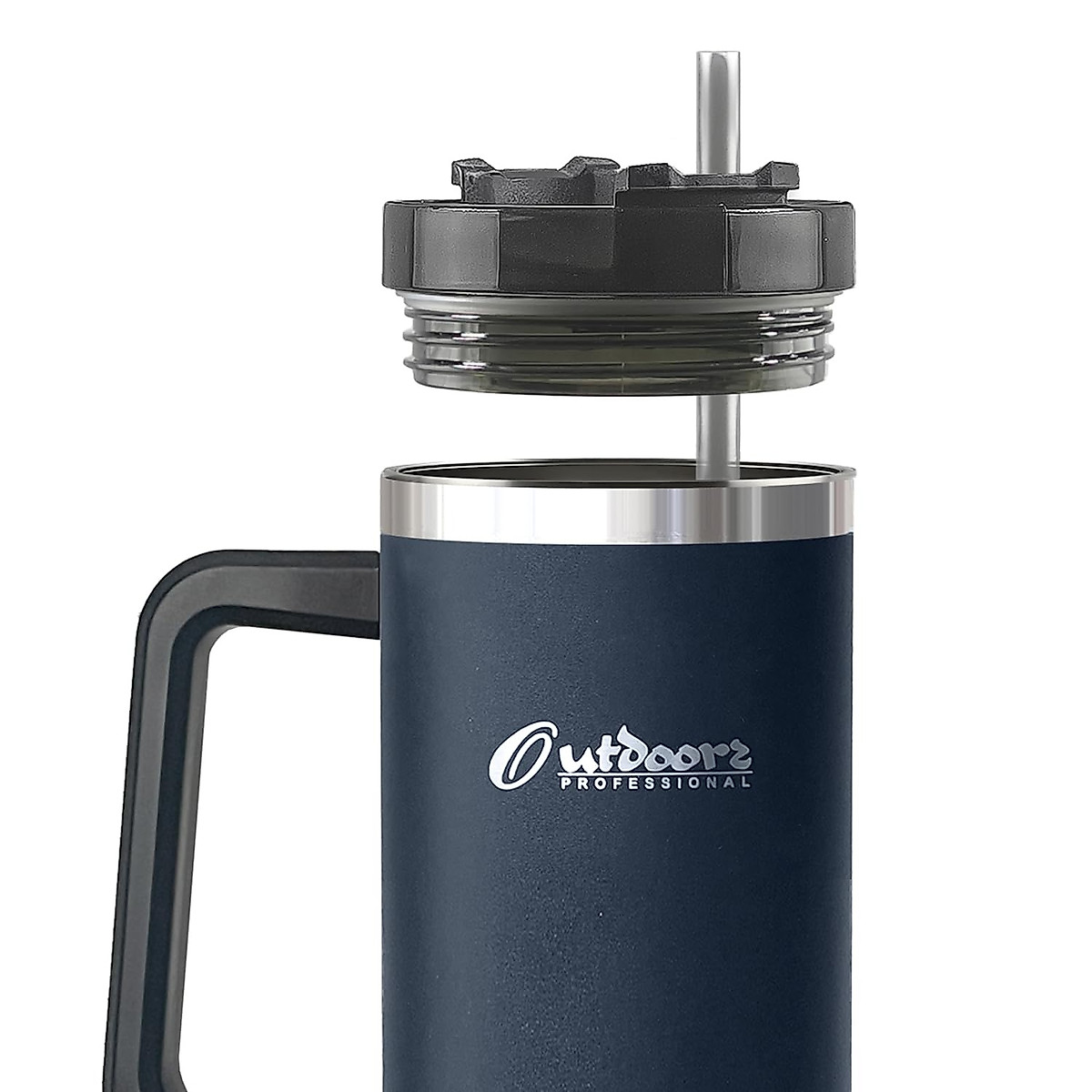 OUTDOORS PROFESSIONAL OUTD9058 40-Oz. Stainless Steel Double-Walled Insulated Tumbler with Straw (Navy Blue)