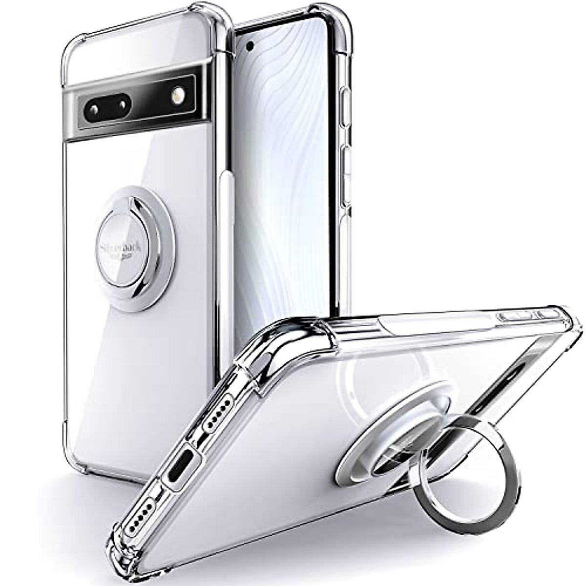 Silverback for Pixel 6A Case Clear with Ring Kickstand, Protective Soft TPU Shock -Absorbing Bumper Shockproof Phone Case for Google Pixel 6A 5G (2022) -Clear