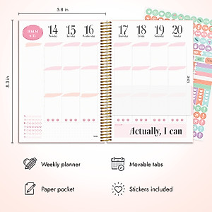 Burde Planner 2023 Life Planner Pink | 12 December 2022 - 7 January 2024 | Weekly & Monthly | 8.5x5.5" | Thick Paper | 142 Stickers Included