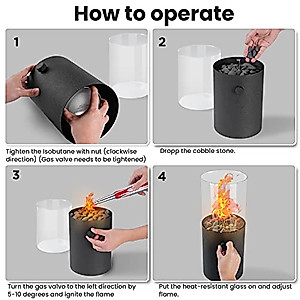 KOMAN Tabletop Fire Pit,Isobutane Gas Propane Portable Tabletop Fireplace,Outdoor Round Mini Fire Pit Bowl with Pebbles for Balcony Garden, Patio Heating, Bonfire and Picnic (Gas Not Included)