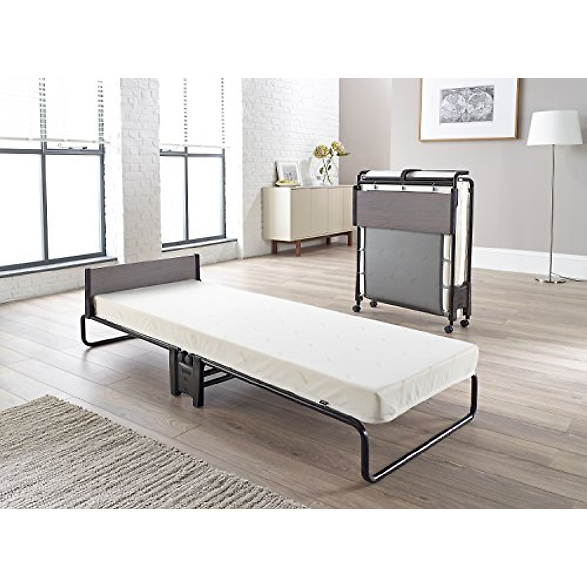Jay-Be Inspire Folding Bed with Memory e-Fibre Mattress and Headboard, Regular, Black