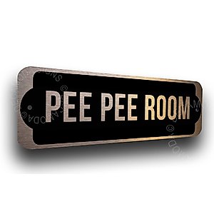 Deca Moda Pee Pee Room Sign - Kids Bathroom Signs, Pee Pee Room Door Sign, Copper Finish, 9 x 3 inches