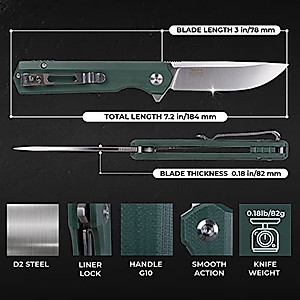 Firebird GANZO FH11 Top Pocket Folding Knife D2 Steel Blade Anti-slip G10 Handle with Clip Hunting Gear Fishing Camping Outdoor Folder EDC Pocket Knife (Green)