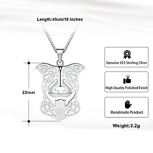 Pit Bull Dog Sterling Silver Necklace by Ginger Lyne Ears Down Puppy Dog Pet Pendant Box Chain Doggie Animal Paw Print Heart Jewelry for Pit Mom