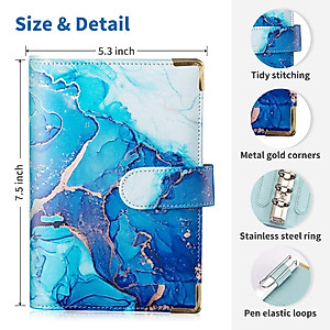 Budget Binder, A6 Marble PU Leather Binder, Money Saving Organizer/ Planner with 8 Zipper Cash Envelopes, 12 Expense Budget Sheets & 2 Letter Label Sticker for Budgeting