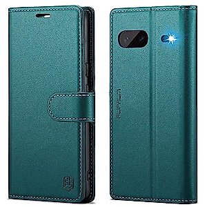 FLIPALM for Google Pixel 7 Wallet Case with RFID Blocking Credit Card Holder, PU Leather Folio Flip Kickstand Protective Shockproof Cover Women Men for Pixel 7 5G Phone case(Blue-Green)