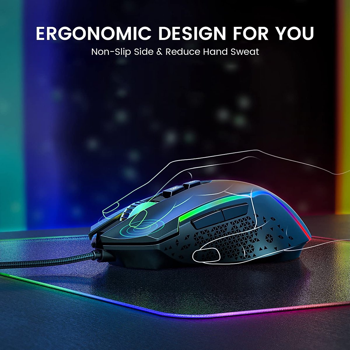 EKSA Gaming Mouse, Computer Mouse with 7 Programmable Buttons, Wired Gaming Mice with Chroma RGB 6 Backlit & Adjustable 8000DPI for Windows PC Gamers