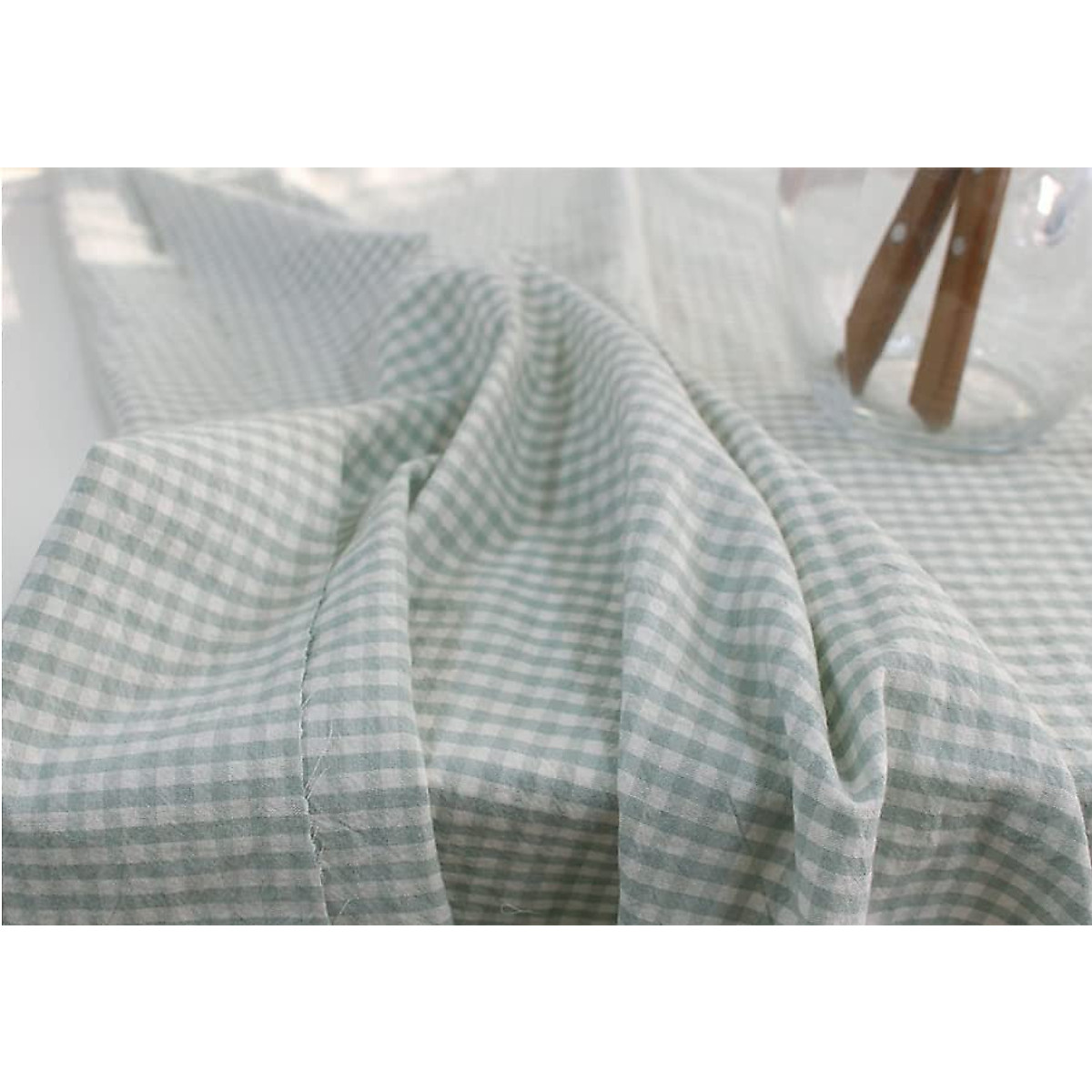 Premium Quality Cotton Fabric by The Yard Yarn Dyed Check Fabric 63" Wide Cozy Bio Washing Full of Emotion Laceking Made in Korea (Mint)