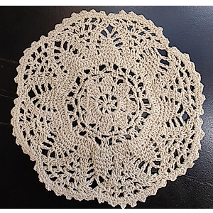 MULBESS Handmade Crochet Floral Pattern Round Cotton Lace Table Placemats Doilies Pack of 6, Round 8 Inch, Beige