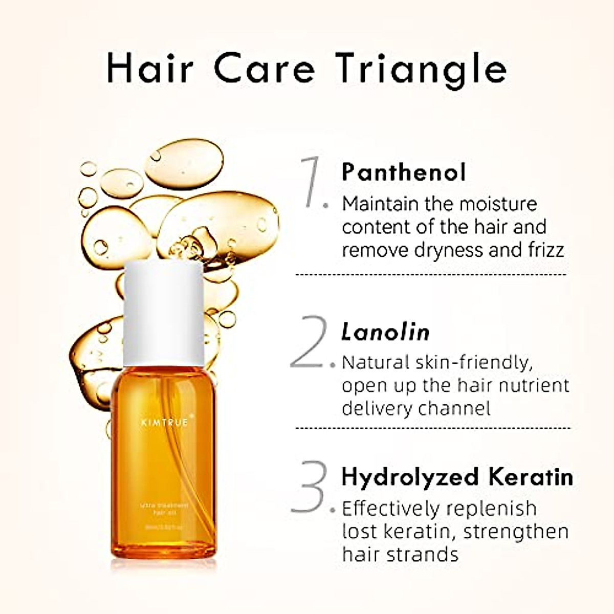 Kimtrue Hair oil for Frizzy Hair, Dry and Damaged hair,Curly hair and perm care,nourishing and Hydrating oils,Adds Shine and Smooths,Truly Non-greasy 2.7fl oz(80ml)