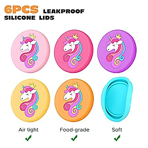 6PCS Kids Condiment Salad Dressing Containers,1.9oz/55ml Reusable Unicorn Small Dip Sauce Ketchup Container Cups with Lids, Kid Toddlers Silicone Mini Bento Lunch Box Accessories for School Lunches