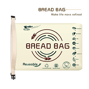 Tribe Glare Bread Bags for Homemade Bread, Organic Cotton Reusable Bread Bag with Fresh-keeping Linen, Baggette Boule Bag for Bakery Supplies and Food Storage, Khaki