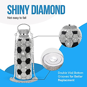 Liquid TuNes Soccer Bling Water Bottle Stainless Steel Thermal Bottle, Insulated Refillable Glitter Water Bottle with Chain, Great Gift Idea for Girls(500ml/16.9 oz)