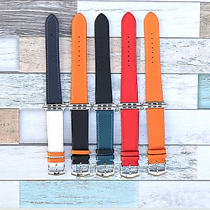 H2N Handmade Full Grain Leather Bands compatible with Apple Watch band 49mm / 45mm / 44mm / 42mm / 41mm / 40mm / 38 mm (38/40/41mm, Black/Navy blue)