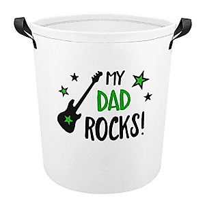 My Dad Rocks Large Laundry Basket Hamper Bag Washing with Handles for College Dorm Portable