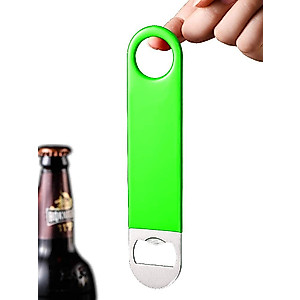 JCD 3 Pack Heavy Duty Stainless Steel Flat Bottle Opener, Solid and Durable Beer Openers, Red, Black, Green, 7 inches