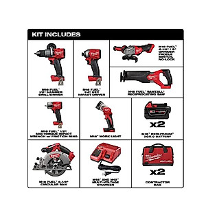 Milwaukee M18 FUEL 18-Volt Lithium-Ion Brushless Cordless Combo Kit with Two 5.0 Ah Batteries, 1 Charger, 2 Tool Bags (7-Tool)