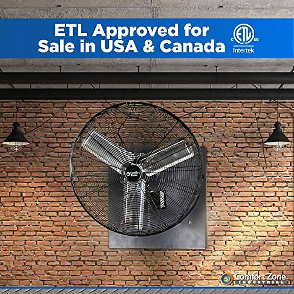 Comfort Zone CZVHW30 30” 2-Speed High Velocity Industrial Wall Fan, All-Metal Construction, Adjustable Tilt, Steel Mounting Bracket with Adjustable Angle, Aluminum Blades, Black