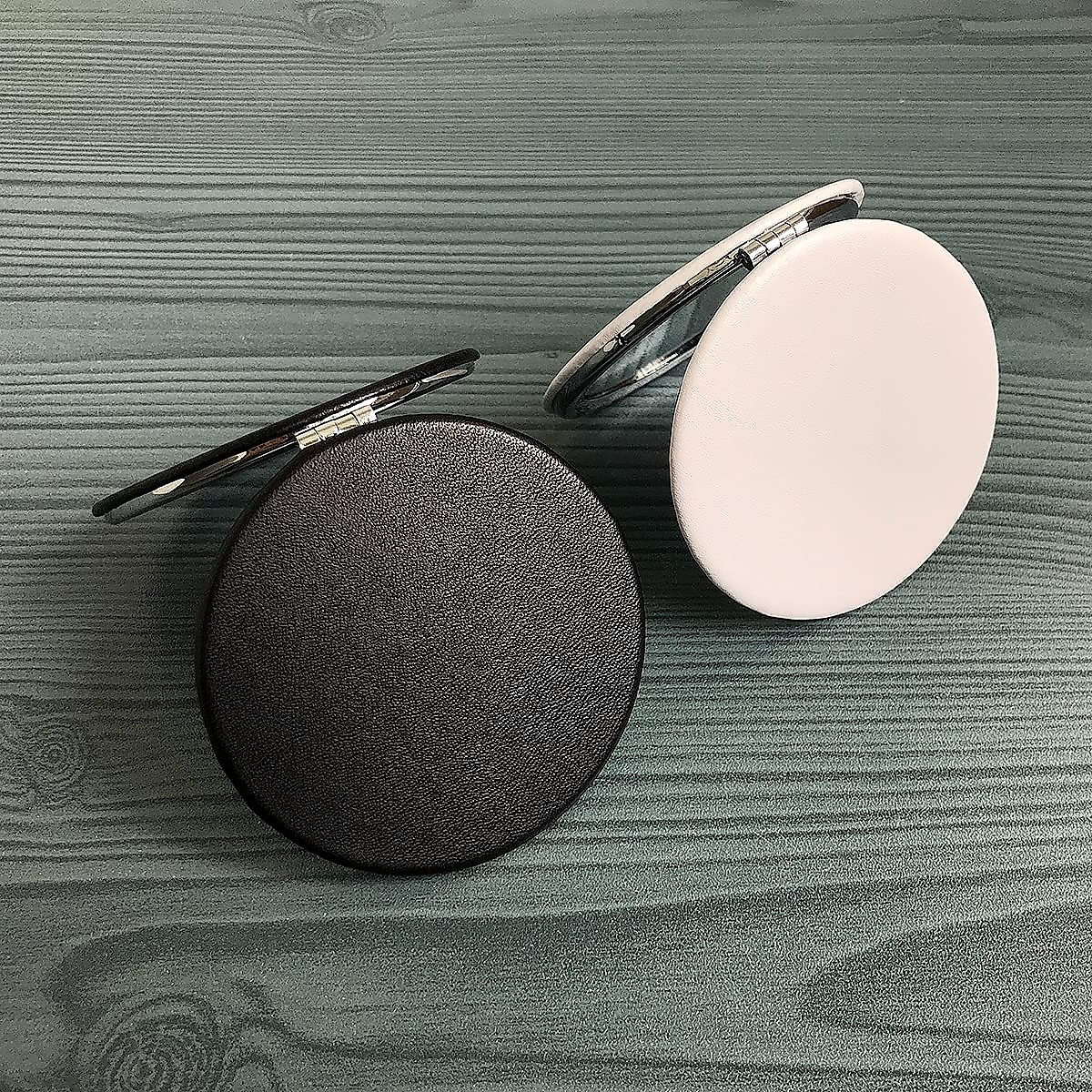 Zcooooool Makeup Mirror, 6.7 cm Round Folding Mirror, Professional Double-Sided Makeup Mirror (one Side Enlarged, The Other Side Normal) PU Surface Mirror