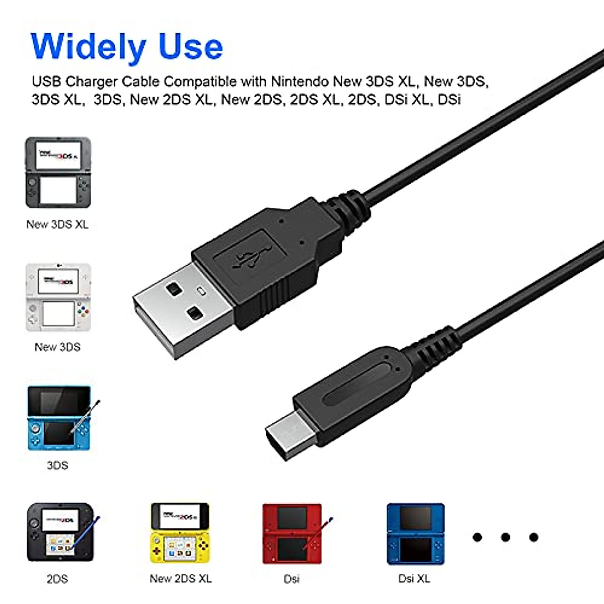 3DS 2DS DSi USB Charger Cable, Power Charger Cable Cord Compatible with Nintendo New 3DS XL/New 3DS/ 3DS XL/ 3DS/ New 2DS XL/New 2DS/ 2DS XL/ 2DS/ DSi XL/DSi, 4FT