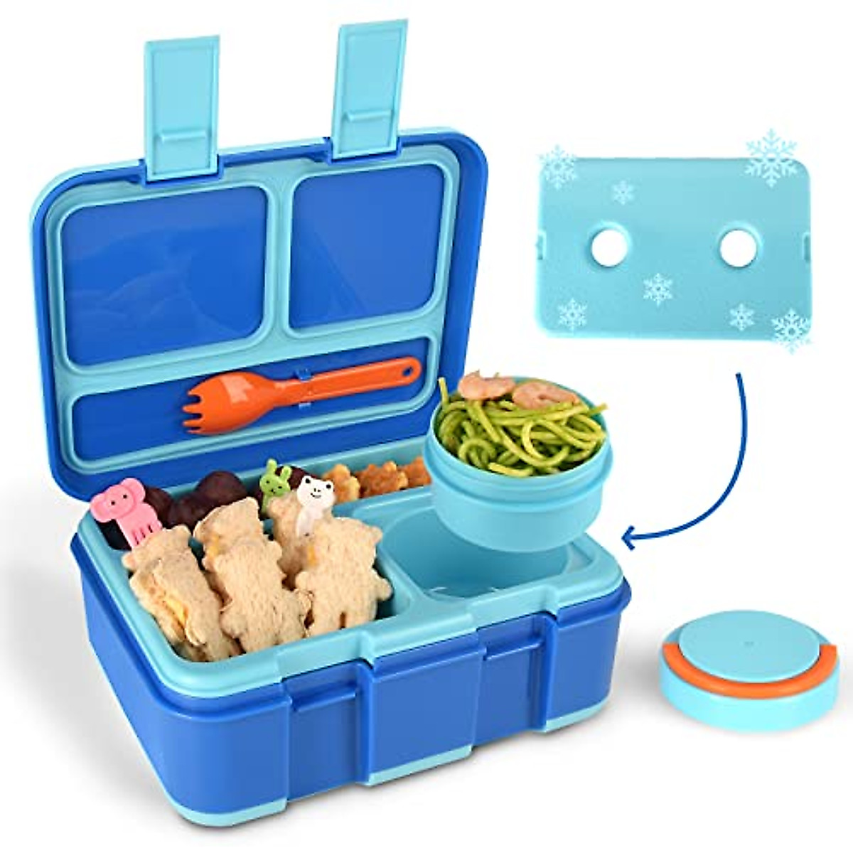 Genteen Premium Kids Lunch Box - Kids Chill Bento Box with 3 Compartments and Removable Ice Pack for Measl and Snacks,Toddler Lunch Box for Daycare,School,Leak-Proof,BPA-free,Dishwasher-Blue