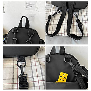 PEXIZUAN kawaii backpack girl school bag waterproof nylon with kawaii pendant cute pin mini backpack(black)