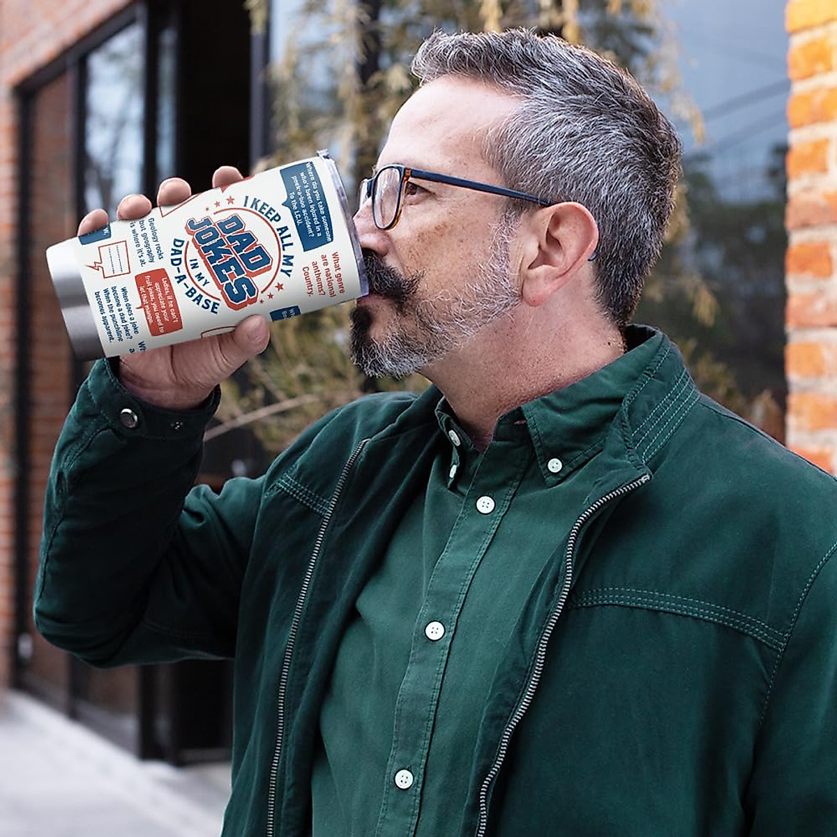 SANDJEST Dad Jokes Insulated Tumbler with Lid - 20oz Stainless Steel Mug for Father - Funny Coffee Cup for Travel Sport Office, Gift for Birthday Father’s Day