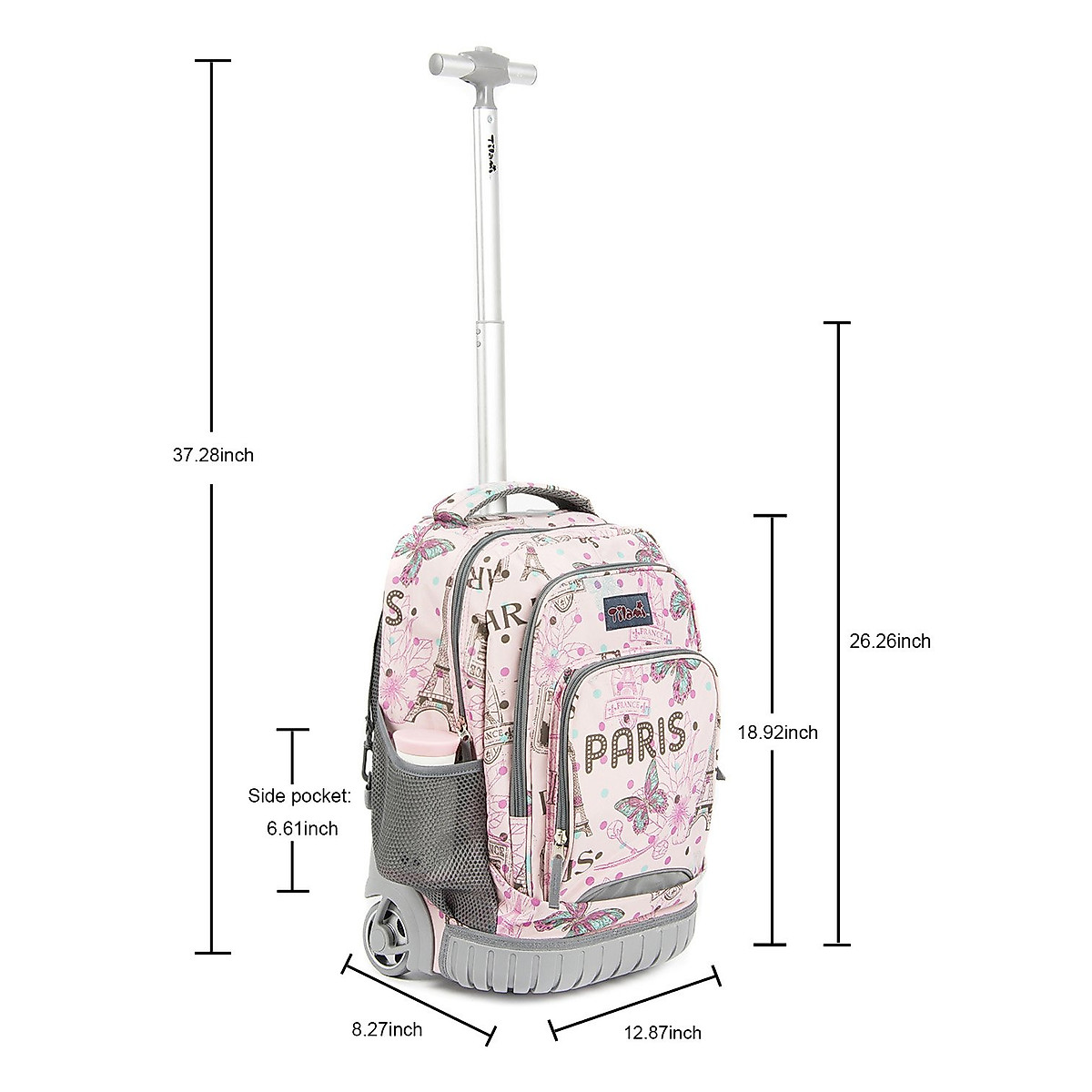 Tilami Rolling Backpack 18 Inch with Pencil Case School for Boys Girls, Pink