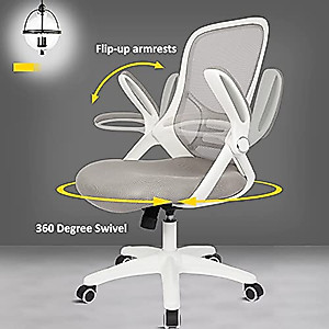 Office Chair Ergonomic Mesh Swivel Computer Task Desk Chair Comfortable, Flip-up Arms, Adjustable Height (Grey)