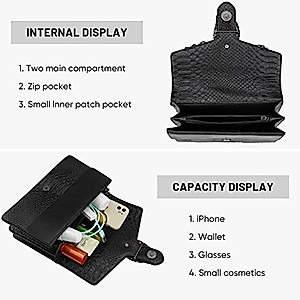 JBB Crossbody Bags for Women Snake Print Clutch Purses Evening Handbags Chain Strap Shoulder Satchel Medium Size Black