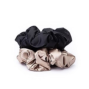 Kitsch Satin Hair Scrunchies for Women - Softer Than Silk Scrunchies for Hair | Satin Scrunchies for Girls & Stylish Satin Hair Ties for Women | Cute Satin Hair Scrunchie for Styling, 2 pc (Black/Gold)