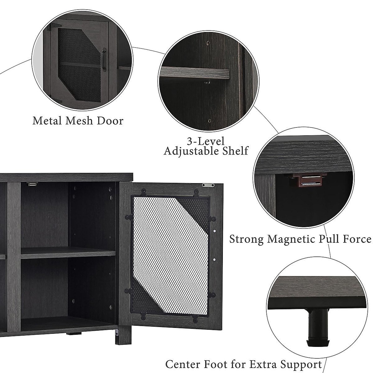 NOLLAM Modern TV Stand for 65" TV, Entertainment Center with Large Storage Space, TV Cabinet with Adjustable Shelves and Magnetic Cabinet Door, Media Console Table for Living Room, Bedroom, Dark Gray