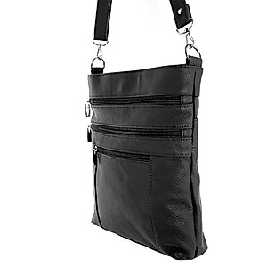 Silver Fever Messenger Italian Leather Shoulder Cross Body Bag Ipad Compatible Unisex (Black-603)
