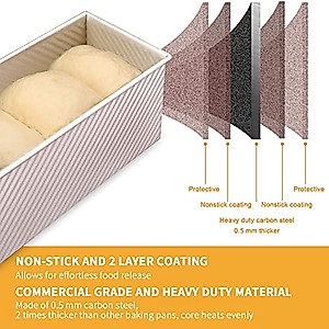 CHEFMADE Loaf Pan with Lid,Commercial Pullman Bread Pan 2.2Lb Dough Capacity,Non-Stick Bakeware Carbon Steel Bread Toast Mold with Cover for Baking Bread (Champagne Gold)