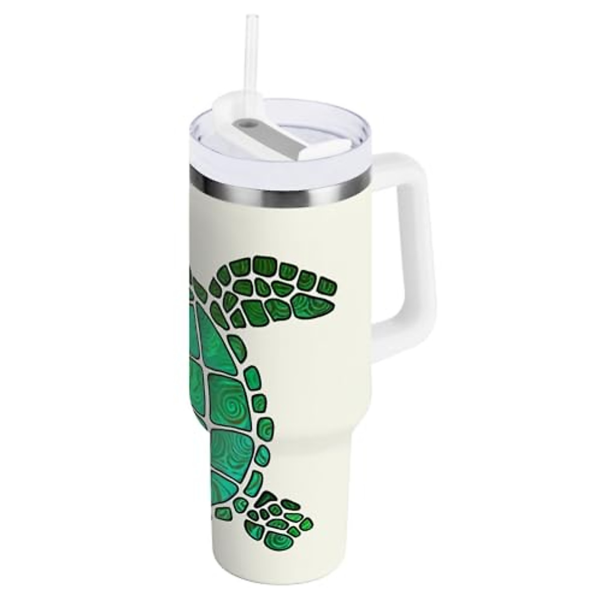 ODAWA 40 Oz Green Sea Turtle Insulated Tumbler Cup with Lid and Straw, 2 in 1 Lid Insulated Vacuum Tumbler