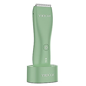 VIKICON Body Hair Trimmer for Men and Women: Electric Groin & Ball Shaver,Cordless Trimmer Clippers Ultimate Male Hygiene Razor, Replaceable Ceramic Blade Heads with Charging Dock,Green