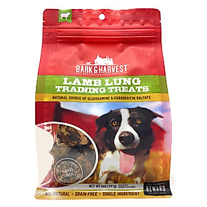 Bark & Harvest Dried Lamb Lung Training Treats - Grain Free Dog Training Chew Treats -Natural Source of Glucosamine & Chondroitin, 5 Ounce Bag