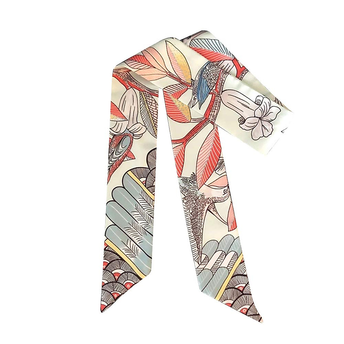 IMLECK Fashion Natural Flower Bird Printing Handbag Handle Ribbon Scarf Neck Scarf for Women