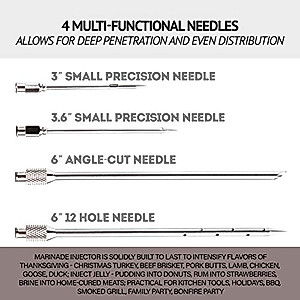 Meat Injector Marinade Gun Stainless Steel Outdoor Kit Flavor Food Syringes & 4 Marinades Needles for BBQ Grill Smoker Injectors Professional Syringe Held Culinary Barbecue Tool