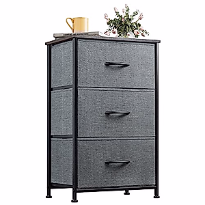 WLIVE Dresser with 3 Drawers, Fabric Nightstand, Organizer Unit, Storage Dresser for Bedroom, Hallway, Entryway, Closets, Sturdy Steel Frame, Wood Top, Easy Pull Handle, Dark Grey