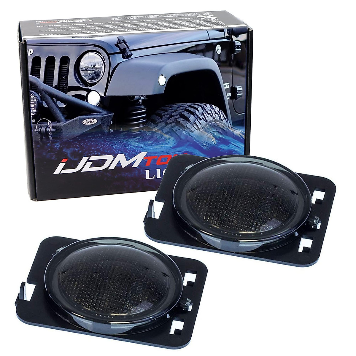 iJDMTOY Smoked Lens White Full LED Front Fender Flare Side Marker Light Kit Compatible With Jeep 2007-2017 Wrangler JK, Replace OEM Amber or Clear Sidemarker Lamps