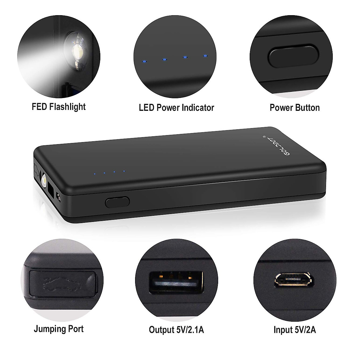 GOLDBAT 700A Peak 12V 8000mAh Car Jump Starter (Up to 4.0L Gas or 2.0L Diesel Engine) Portable Power Pack Auto Battery Booster with LED Light Gift Box Packaging (Black)