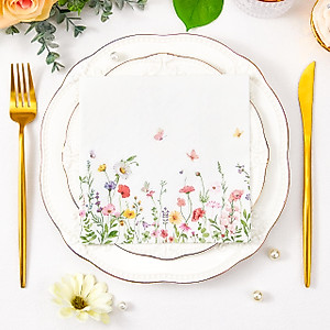 Crisky 100 Pcs Wildflower Floral Luncheon Disposable Napkins for Wedding/Engagement/Bridal Shower/Baby Shower/Anniversary Party Decoration, 3-Ply
