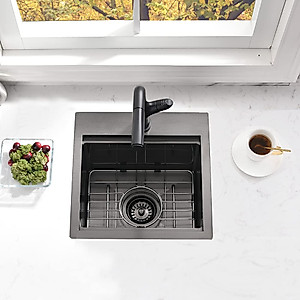 15 Inch Black Drop In Bar Sink Workstation-Bokaiya 15x15 Black Stainless Steel Topmount Bar Sink Outdoor Rv Sink 16 Gauge Single Bowl Wet Bar Sink with Cutting Board