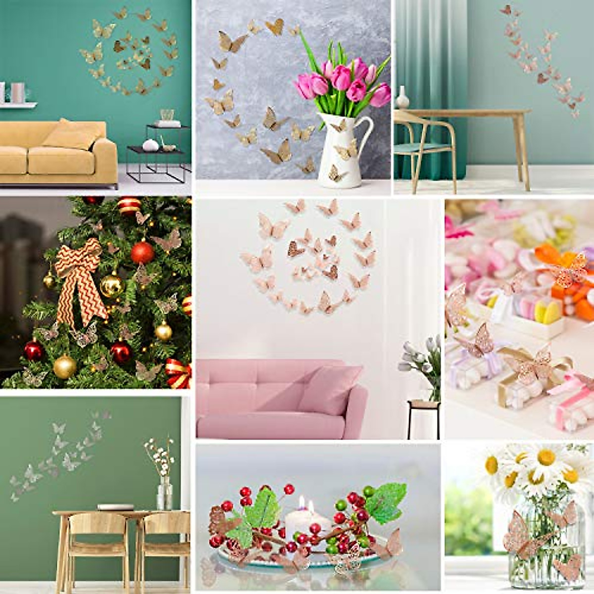 ForTomorrow Butterfly Wall Decals Gold Metallic Paper 3D Home Decor Art Stickers DIY Man-Made Decorative Murals for Living Room Kids Girls Bedroom Nursery Party