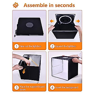 STN Photo Light Box 16"x16" 160LEDs Folding Light Box Photography CRI ≥97 Photo Studio Light Box with 6 Kinds Double- Sided Color Backgrounds and Diffuser for Jewelry and Small Products