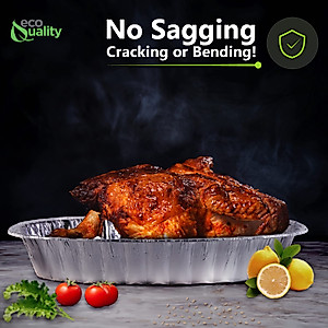 100 PACK - Disposable Durable Oval Roaster Pan - Turkey Roasting Pans Extra Large, Heavy-Duty Aluminum Foil | Deep, Oval Shape for Chicken, Meat, Brisket, Roasting, Baking | Recyclable | USA MADE