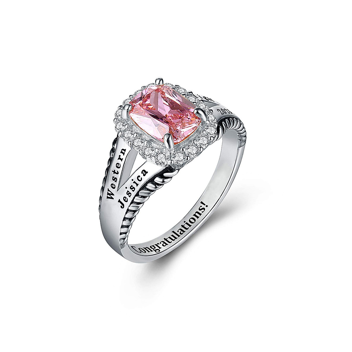 Customized Sterling Silver Women High School and College Class Ring – Style Collection – MEMENTOS JEWELRY (Sterling Silver Platinum)