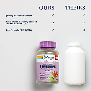 SOLARAY Berberine 500 mg from Indian Barberry Root, Berberine HCl Extract for Healthy Metabolism and Ketone Synthesis Support, AMPK Activator, 60 Day Guarantee